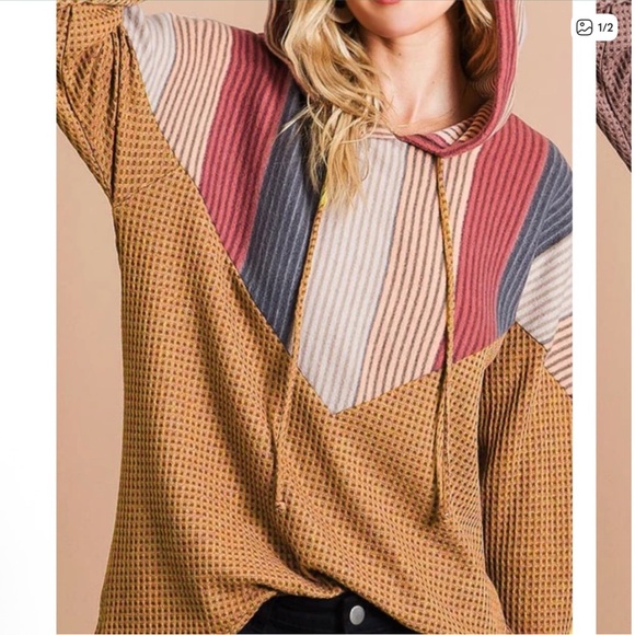 BiBi | Tops | 76 Bibi Two Tone Waffle Knit Hoodie Colorblock | Poshmark